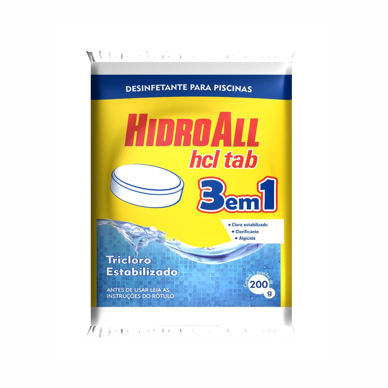 CLORO TABLETE PARA PISCINA HCL TAB 3 EM 1 200G - HIDROALL