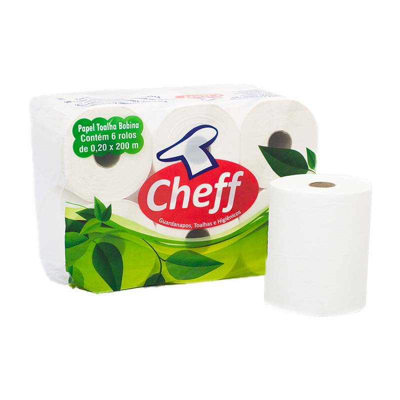 Papel Toalha Bobina 100% Celulose 6x200m Cheff - Cristallimp